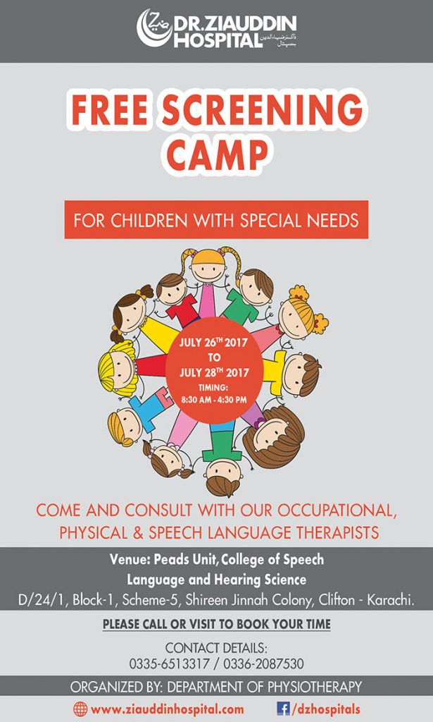 Free screening camp for children with special needs - Dr. Ziauddin Hospital